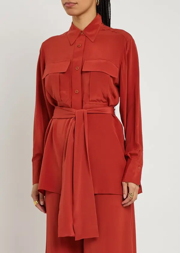 JOSEPH Yas Belted Silk Shirt - Red