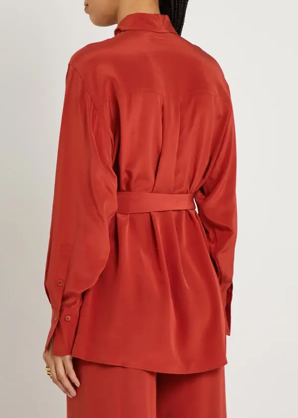 JOSEPH Yas Belted Silk Shirt - Red