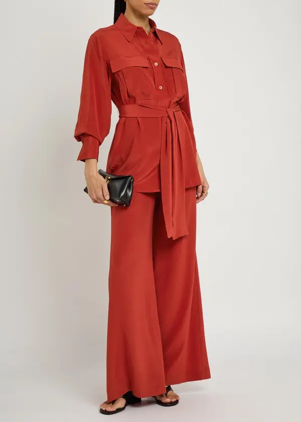JOSEPH Yas Belted Silk Shirt - Red