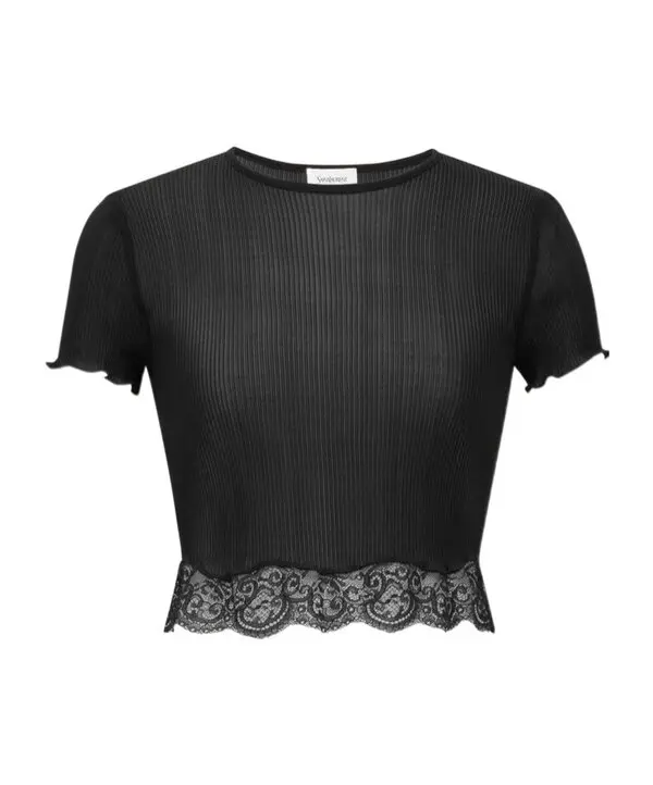 Saint Laurent Lace Detailed Crewneck T-shirt