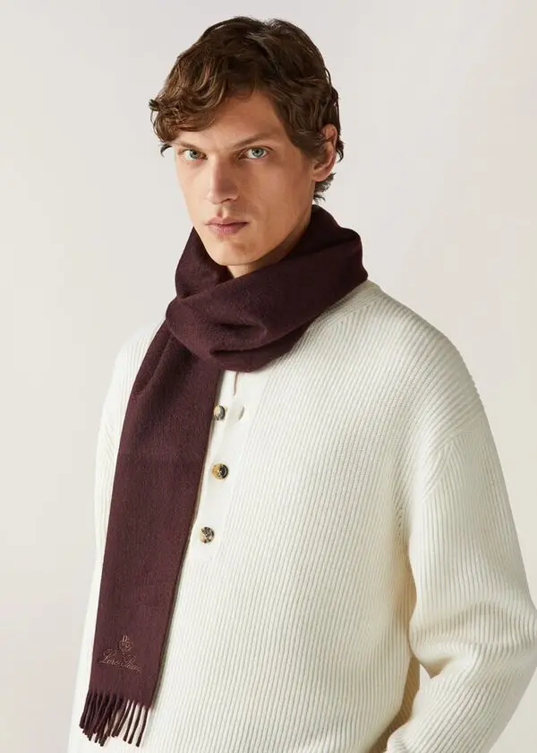 Loro Piana Piccola Unita Logo Cashmere Scarf - Black