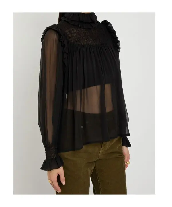 Saint Laurent Ruffled Sheer Silk Blouse