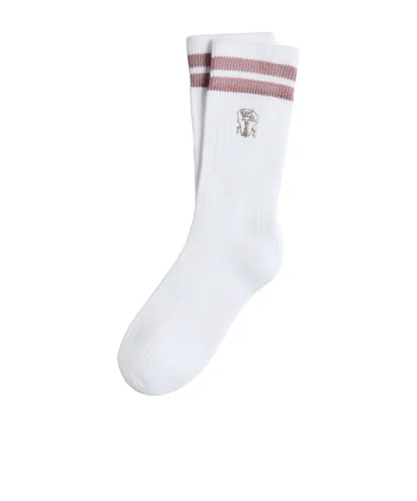Brunello Cucinelli Rib Knit Socks With Embroidered Branding - White