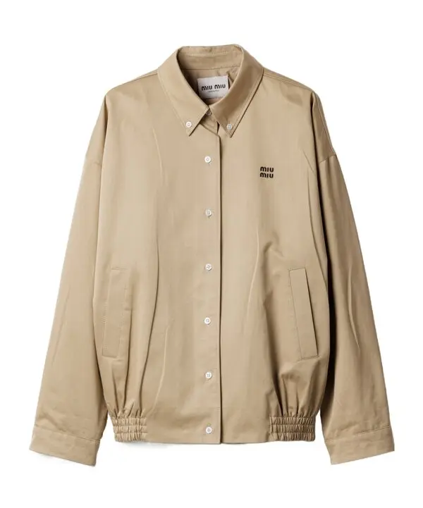 Miu Miu Chino Cloth Blouson Jacket With Embroidered Logo