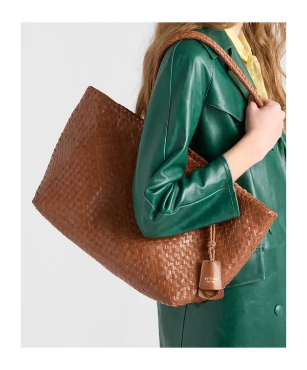 Prada Large Woven Leather Tote Bag