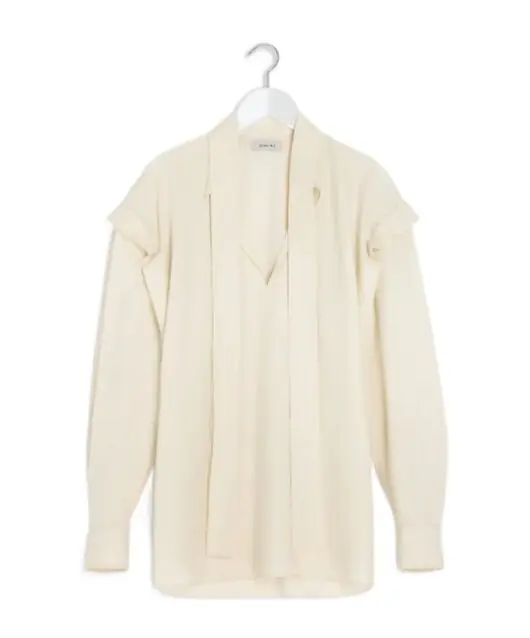 LEMAIRE Ascot V-neck Top With Side Slits And Trompe-l'oeil Sleeves - Cream