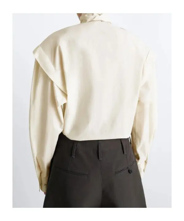 LEMAIRE Ascot V-neck Top With Side Slits And Trompe-l'oeil Sleeves - Cream