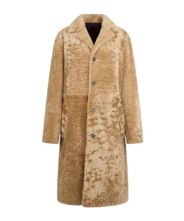 TOD'S Single Breasted Shearling Coat - Light Brown