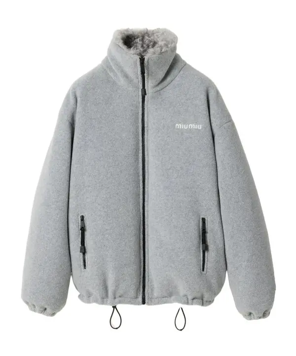 Miu Miu Fleece Down Jacket With Embroidered Logo