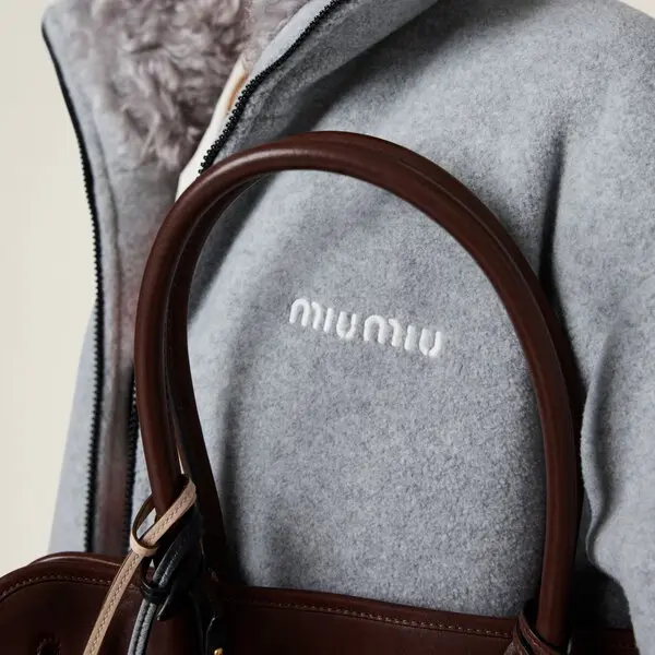 Miu Miu Fleece Down Jacket With Embroidered Logo