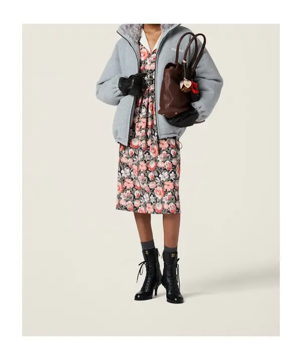 Miu Miu Fleece Down Jacket With Embroidered Logo