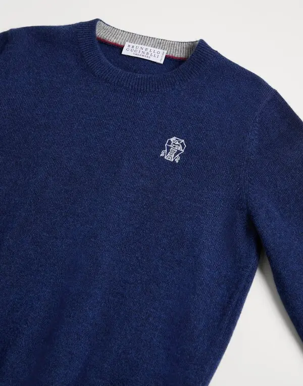 Brunello Cucinelli Embroidered-logo Cashmere Sweater - Blue