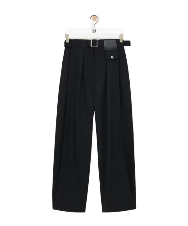 Loewe Pleated Belted Wool Crepe Trousers