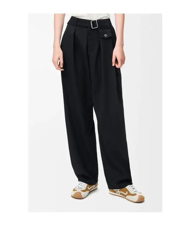 Loewe Pleated Belted Wool Crepe Trousers