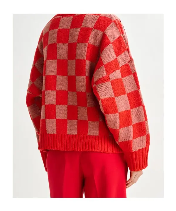 Essentiel Antwerp Floral Intarsia Checkerboard Knit Sweater