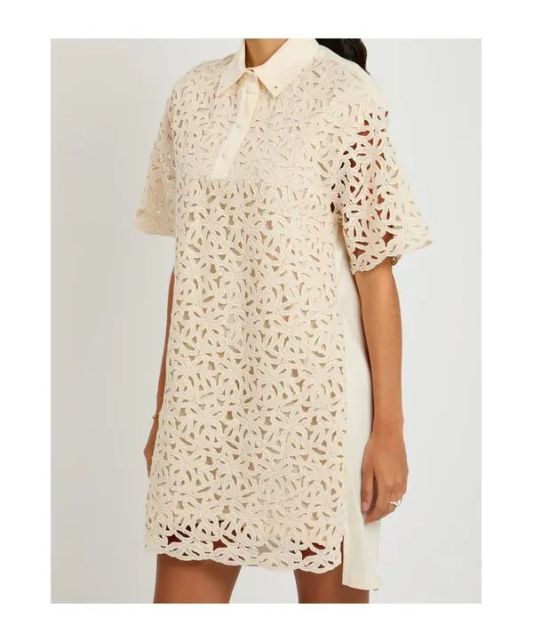 Moncler Embroidered Cotton Mini Shirt Dress
