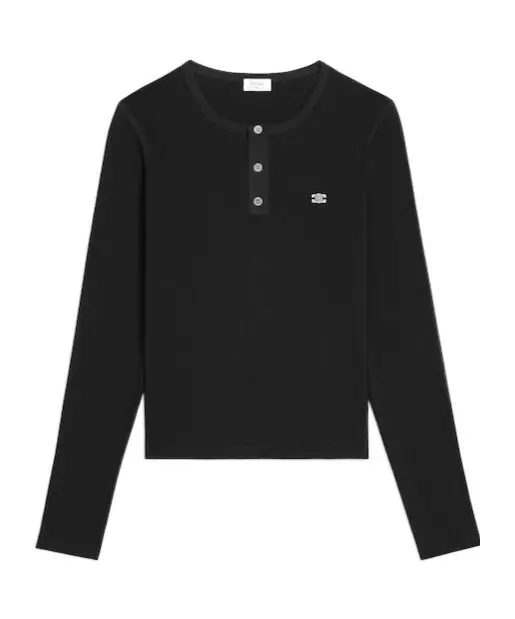 Celine Long Sleeved T-shirt In Ribbed Cotton Jersey
