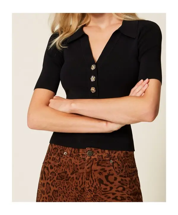 TWINSET Embellished Button Polo Shirt