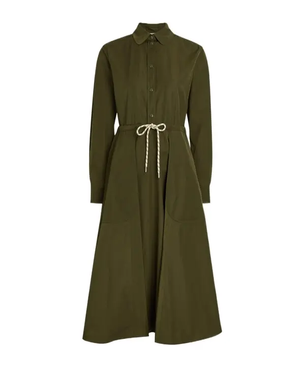 Moncler Drawstring Poplin Midi Shirt Dress - Green