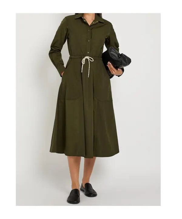Moncler Drawstring Poplin Midi Shirt Dress