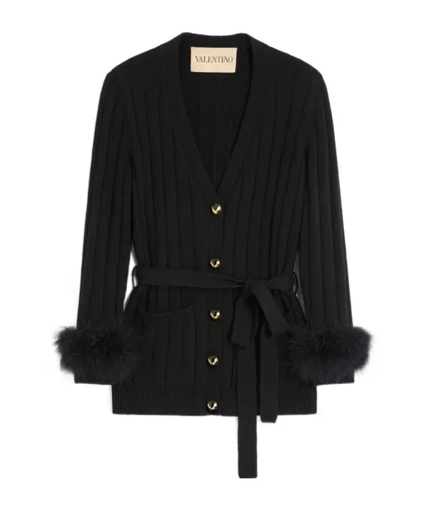 Valentino Garavani Cardigan With Feathers - Black