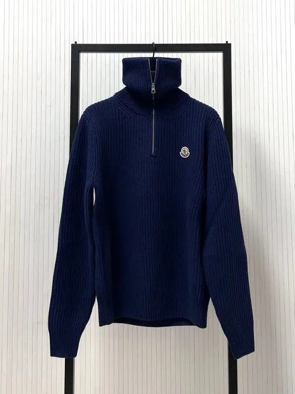 Moncler Logo Rib Wool Turtleneck With Zip Detail