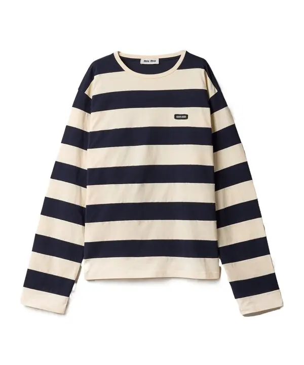 Miu Miu Striped Jersey T-shirt - Blue/chalk
