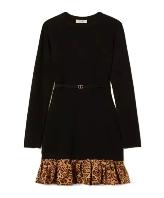 TWINSET Animal Printed Insert Mini Knitted Dress