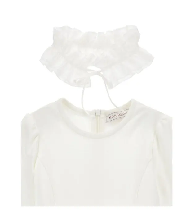 Monnalisa Long Sleeve Ruffle High Neck Dress With Bear Print