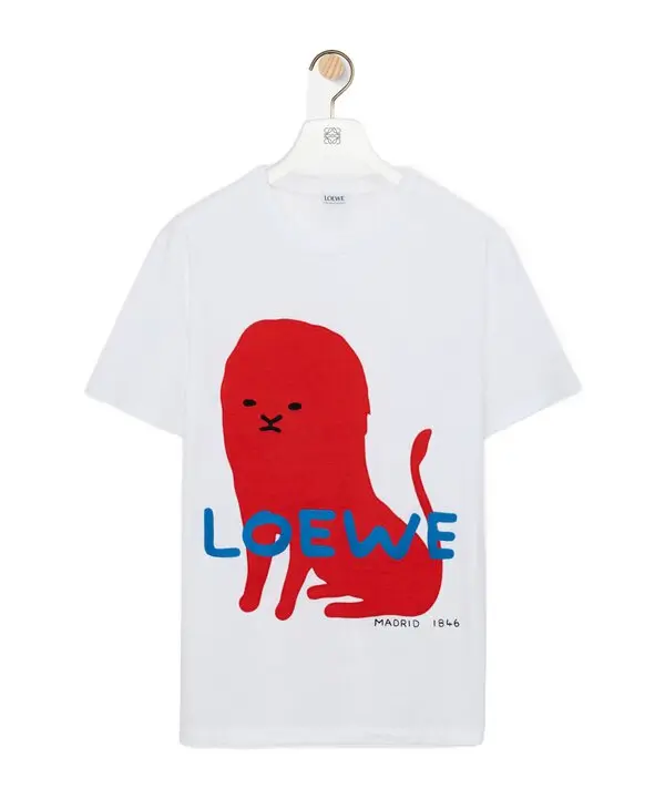 Loewe Regular Fit Cotton T-shirt With Lion Graphic - White