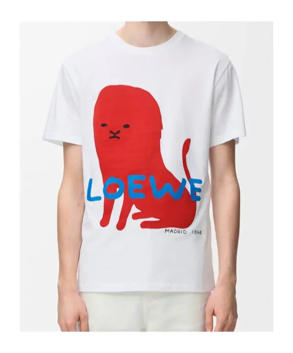 Loewe Regular Fit Cotton T-shirt With Lion Graphic - White