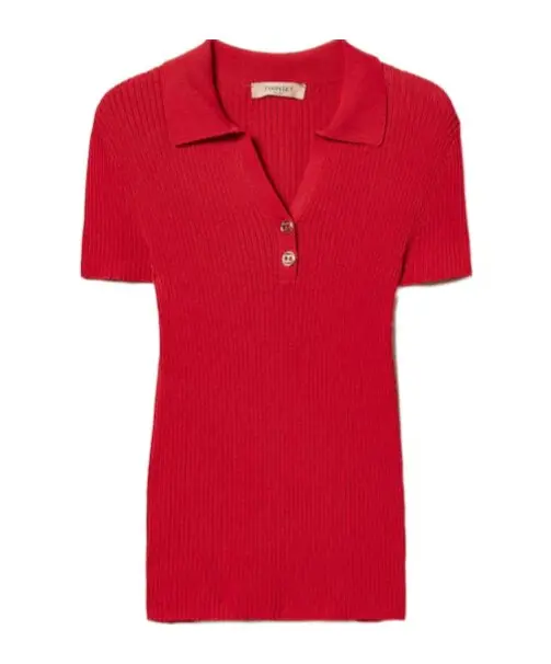 TWINSET Fine Ribbed Polo Top