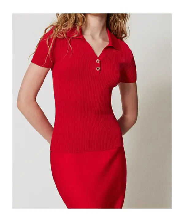 TWINSET Fine Ribbed Polo Top