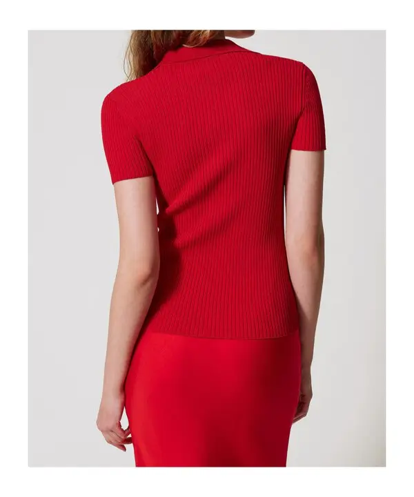 TWINSET Fine Ribbed Polo Top
