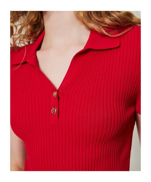 TWINSET Fine Ribbed Polo Top