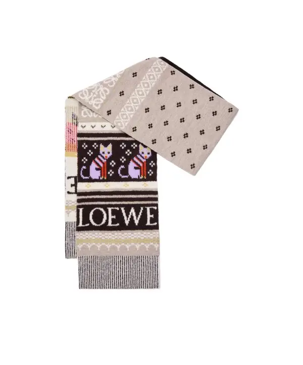 Loewe Cat-motif Patterned Scarf - Nude
