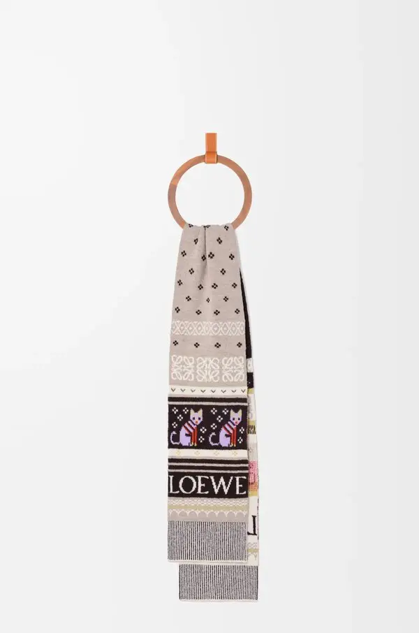 Loewe Cat-motif Patterned Scarf - Nude