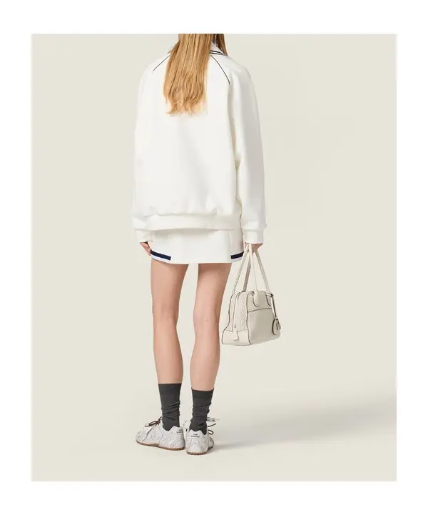 Miu Miu Bonded Cotton Blouson Jacket With Ribbed Details