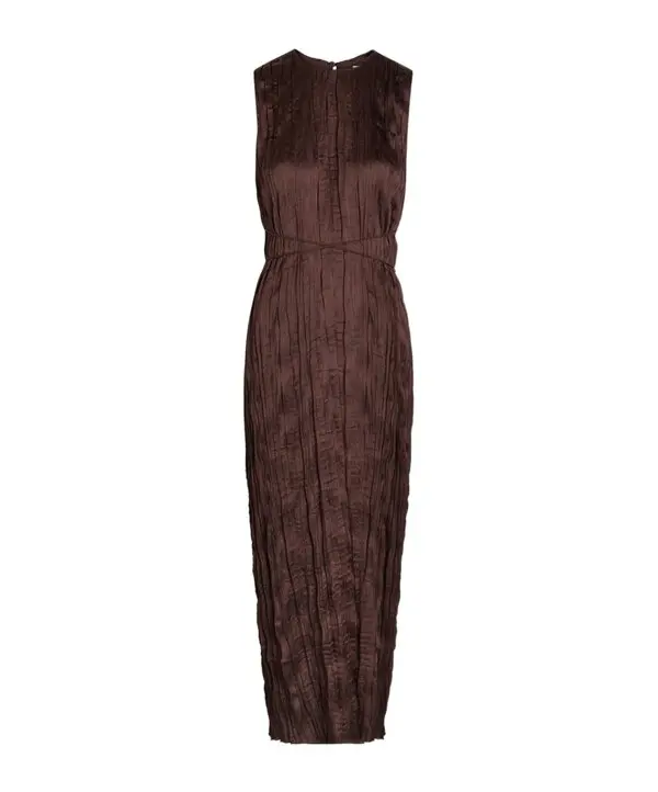 Staud Belted Plissé Midi Dress - Black