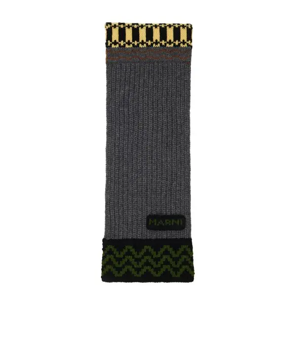 Marni Geometric-pattern Ribbed Scarf - Black