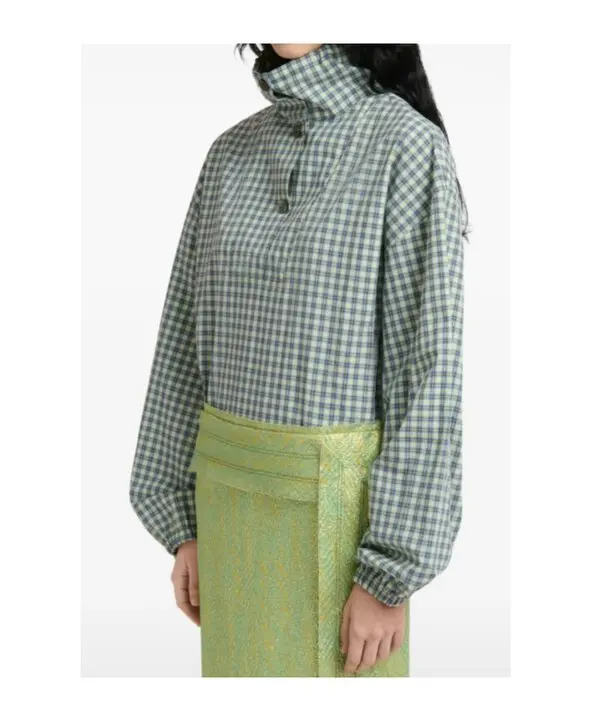 Marni Checked High Neck Blouse - Green