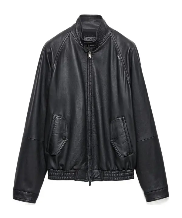 Prada Nappa Leather Zip-up Jacket With Stand Collar