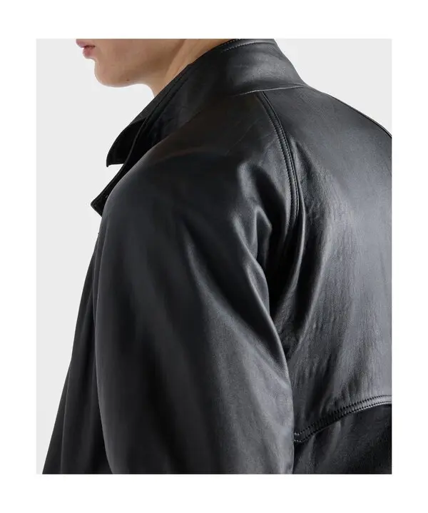Prada Nappa Leather Zip-up Jacket With Stand Collar
