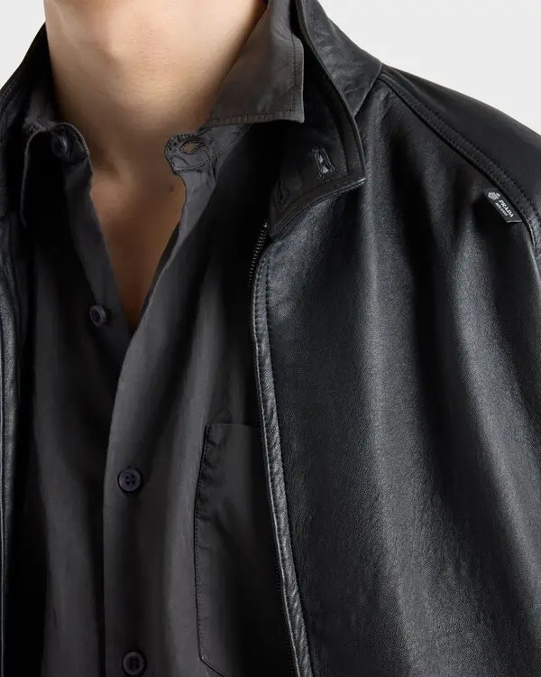 Prada Nappa Leather Zip-up Jacket With Stand Collar