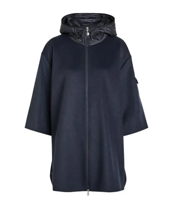 Moncler Hooded Shell And Wool-blend Cape Coat