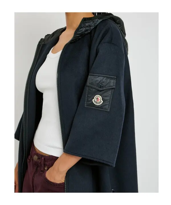 Moncler Hooded Shell And Wool-blend Cape Coat