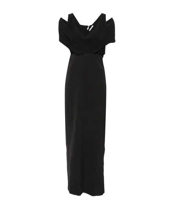Patrizia Pepe Draped V-neck Maxi Dress - Black