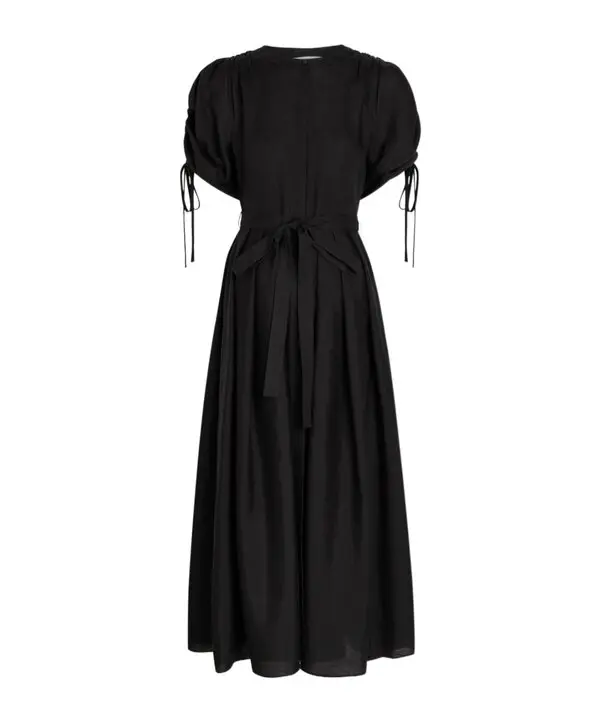 Gabriela Hearst Linnea Belted Linen Midi Dress - Black