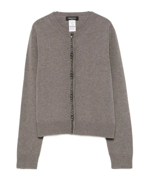 Fabiana Filippi Crew Neck Long Sleeve Embellished Knit Top - Gray