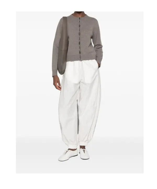 Fabiana Filippi Crew Neck Long Sleeve Embellished Knit Top - Gray